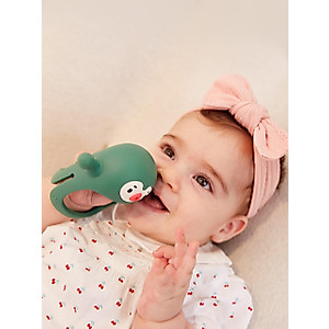Smily Mia Penguin Buddy Never Drop Silicone Baby Teething Toy for 0-6month Infants, Baby Chew Toys for Teething Pain Relief, Hand Teether for 3-6Months,Gum Massager for Babies, Pine Green
