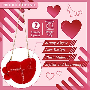 Saintrygo 2 Pcs Valentines Day Furry Purse Heart Shaped Purse Women Soft Fluffy Faux Fur Handbag Gift for Christmas(Red, Black)