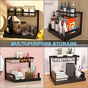PUPOUSE Under Sink Organizer, Pull Out Cabinet Organizer 2 Tier Slide Out Sink Shelf Cabinet Storage Shelves, Under Sink Organizers and Storage Black Under Sink Storage for Bathroom Kitchen