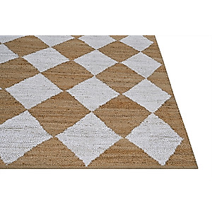 Antep Rugs Natural 6x9 Indoor Hand Woven Fiber Jute Diamond Area Rug (Natural-Off White, 6'7" x 9')