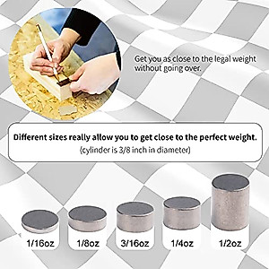 MUUNN Cylindrical Tungsten Weights for Pinewood Cars Derby,Bring Your Car to The 5 oz Limit and Make The Faster Pine Derby Car,10-Pack (1/16 oz Each)