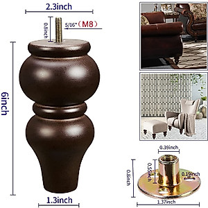 Wood Furniture Legs 6 inch Sofa Legs Pack of 4,Round Couch Legs Espresso Mid Century Desk Legs,Sofa Replacement Parts,For Dresser Legs Sideboard Recliner Couch Circle Chair Couch Riser Coffee Table