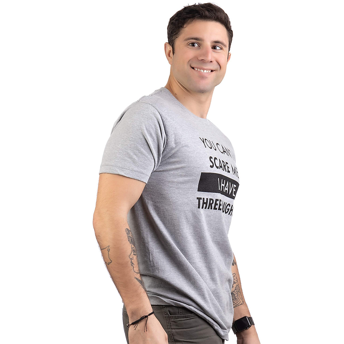 Ann Arbor T-shirt Co. You Can't Scare Me, I Have Three Daughters Funny Dad Daddy Joke Men T-Shirt - Medium, Vintage Grey