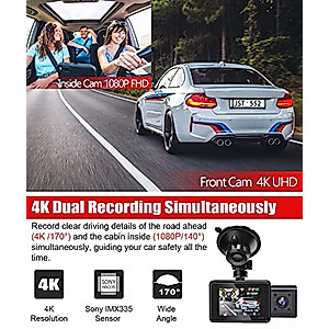 LAMONKE 4K Dash Cam with GPS, Front and Inside Dual 4K/1080P Dash Camera for Cars, Dashcam with WiFi, IR Night Vision Car Camera, 24/7 Recording Parking Mode, G-Sensor, WDR, 256GB Supported