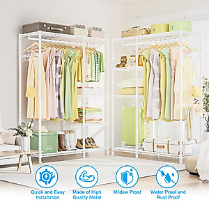 Ulif F4 Heavy Duty Clothes Rack（With Hanger Rod ） Freestanding Clothing Racks for Hanging Clothes，Adjustable Closet Organizer System，Portable Garment Rack 45" W x 15" D x 70" H，Max Load 500LBS，White