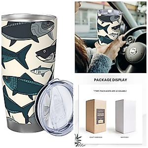 fish Tumbler with Lid and Straw 20oz Stainless Steel Car Cup for Hot and Cold Drinks, Double Wall Insulated Travel Coffee Mug Reusable Drink Thermos Cup Birthday Gifts