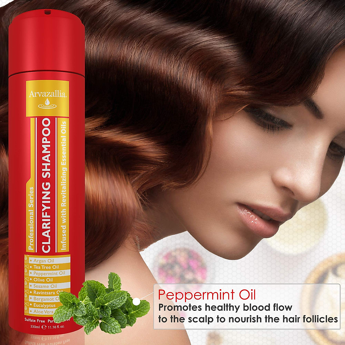 Arvazallia Clarifying Shampoo with Revitalizing Essential Oils - Professional-Grade Anti-Residue Cleanser Infused with Argan, Tea Tree, Peppermint, Olive, Sesame Oils, and Aloe