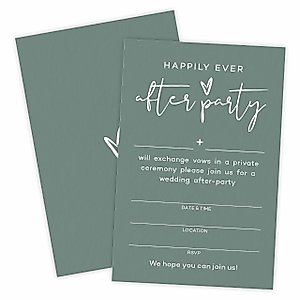 TPYEN Happily Ever After Party Invitations, Minimalist Dark Green Wedding Reception Party Invitation, Celebration for Bride & Groom, Party Favor & Supplies - A03