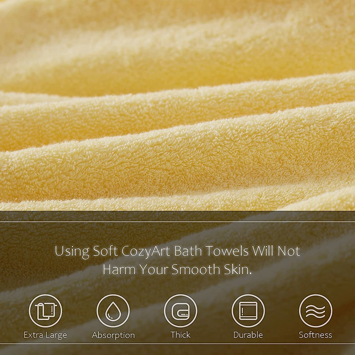 COZYART Light Yellow Luxury Bath Towel Set, Turkish Cotton Hotel Towel Bulk for Bathroom, Thick Bathroom Set of 6 Pcs with 2 Large Bath Towels, 2 Hand Towels, 2 Washcloths, 650 GSM.