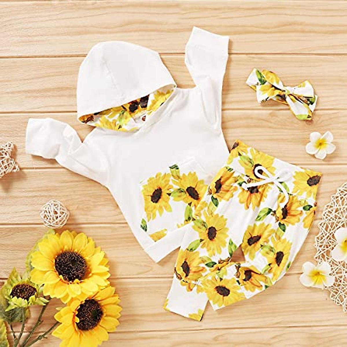 Baby Girl Clothes Newborn Infant Outfits Long Sleeve Floral Sweatshirt Hoodies Top Pants Headband Toddler Clothing Set 0-3 Months