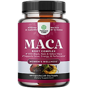 Organic Maca Root Capsules for Women - Potent Herbal Supplement with Female Enhancing Blend of Red Yellow & Black Maca Root - Non-GMO Certified Vegan and Gluten-Free with No Artificial Colors - 120ct