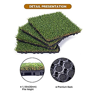 GOLDEN MOON Artificial Grass Turf Tile with Upgrade Interlocking System Self-draining Grass Tiles, 1x1 ft, 1 in Pile Height, 9 Pack
