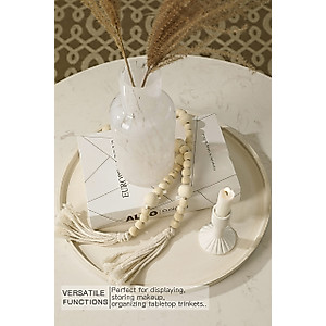 DN DECONATION White Wood Tray, Large Decorative Tray for Coffee Table, Ottoman, Decorative Round Trays, Accent Tray for Dining Room, Living Room, Farmhouse Decor