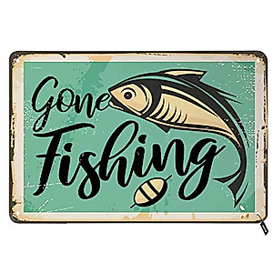 Swono Gone Fishing Tin Signs,Retro Poster with Fish on Old Rusty Metal Background Vintage Metal Tin Sign for Men Women,Wall Decor for Bars,Restaurants,Cafes Pubs,12x8 Inch