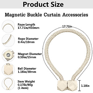 8 Pack Curtain Tiebacks, Drape Tie Backs Decorative Curtain Holdbacks Holder Magnetic Curtain Tiebacks for Window Draperies, No Tools Required- Square and Pearl Shape (Beige)