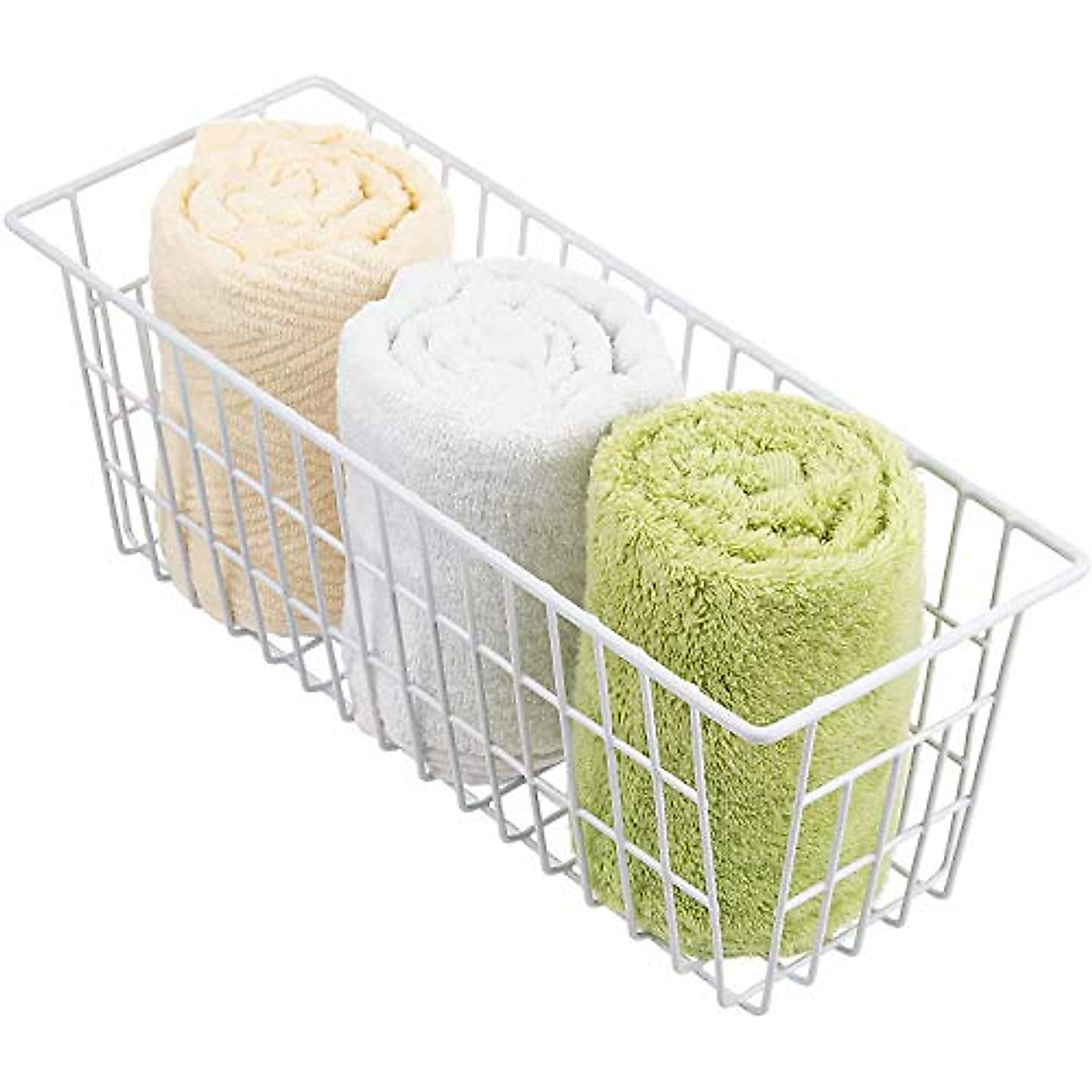 iPEGTOP Freezer Baskets, Set of 4 Farmhouse Metal Wire Basket Freezer Storage Wire Baskets Organizer Wire Storage Basket for Kitchen Pantry Organizer Bins (White)