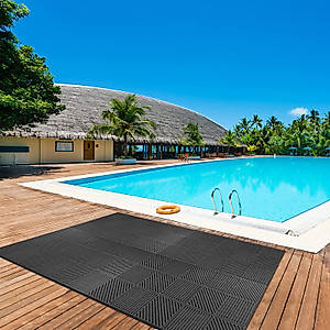 smabee 12Pcs PVC Interlocking Non-Slip Cushion Floor Tile Drain Mat 11.8" x 11.8" for Pool Kitchen Home Deck Boat Patio Balcony (Dark Gray)