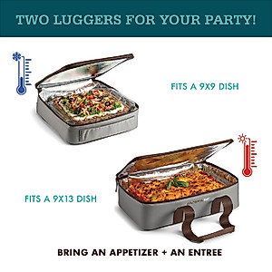 Rachael Ray Lugger Duo, Insulated Casserole Carrier for Hot or Cold Food, Thermal Lasanga Lugger Tote for Pockluck, Parties, Picnic, and Cookouts, Fits 9" x 13" Baking Dish, Sea Salt Grey