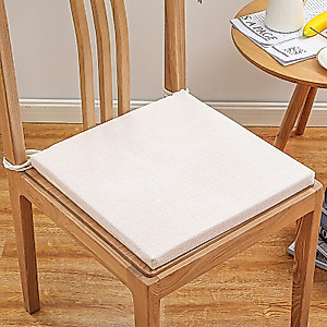 WJXBoos Latex Chair Pads,Custom Size Linen Dining Chair Cushion Kitchen Seat Pads with Ties Checkered Non-Slip Office Chair Cushion (Beige,16"*16"*2")