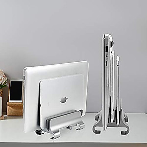 Vertical Laptop Stand [Upgrade Version], 3 Slots Space-Saving Aluminum Desktop Stand Holder with Adjustable Dock Size, Fits All MacBook/Air/Microsoft Surface,Dell,Gaming Laptops (up to 17.3"), Silver