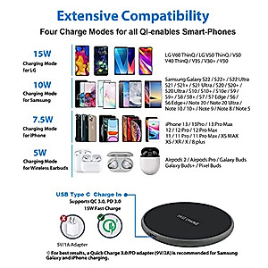 Wireless Charger for Samsung Galaxy S22/S22+/S21/S21+/S20/S20+/S10/S10+/S9/S8/S7/S6/Note 20/Note 10, Fast Wireless Charging Pad with 6.6ft 3.2 USB C Cable, Black. (No AC Adapter)…