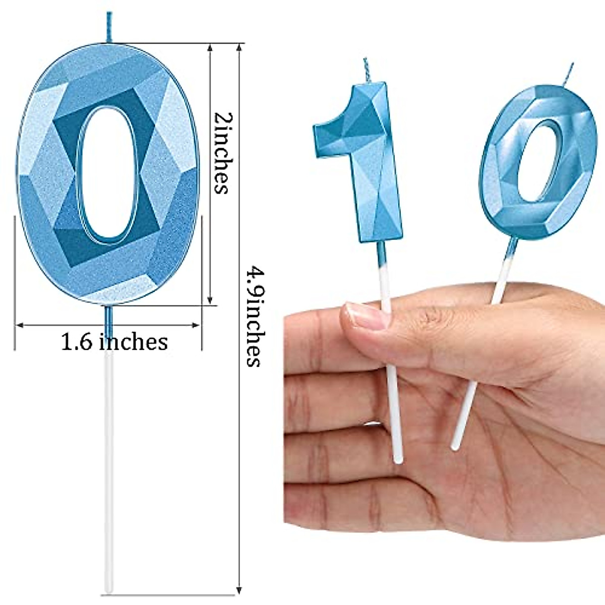 10th Birthday Candles 3D Diamond Shape Number Candles Numeral Birthday Cake Topper Cake Candles for Birthday Decoration Family Baking Reunions Theme Party Cake Decorating Supplies (Blue)