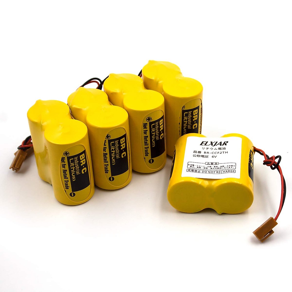 (2-Pack) BR-CCF2TH 6V Lithium Replacement Battery for Fanuc oi Mate Model-D, Panasonic Controls, PLC Computer Ge Fanuc A06 Series A98l-0001-0902, BR-CCF2TE CNC Coaster (Cutler Hammer), Brown Connector