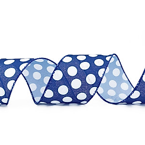Leecogo Ribbon Wired,2 1/2”x10 Yard,Royal Blue Polka Dots Ribbon for Easter,Independence Day, Christmas, Wreath, Spring, Summer, Wedding, Baby Shower, Birthday