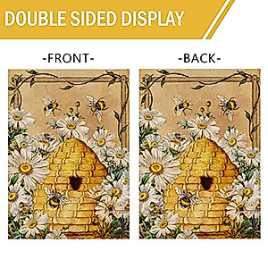 Furiaz Daisy Bee Spring Summer Garden Flag, House Yard Lawn Decorative Small Flag Honeycomb Flower Home Outside Decoration Sign, Floral Hive Farmhouse Burlap Outdoor Welcome Decor Double Sided 12x18