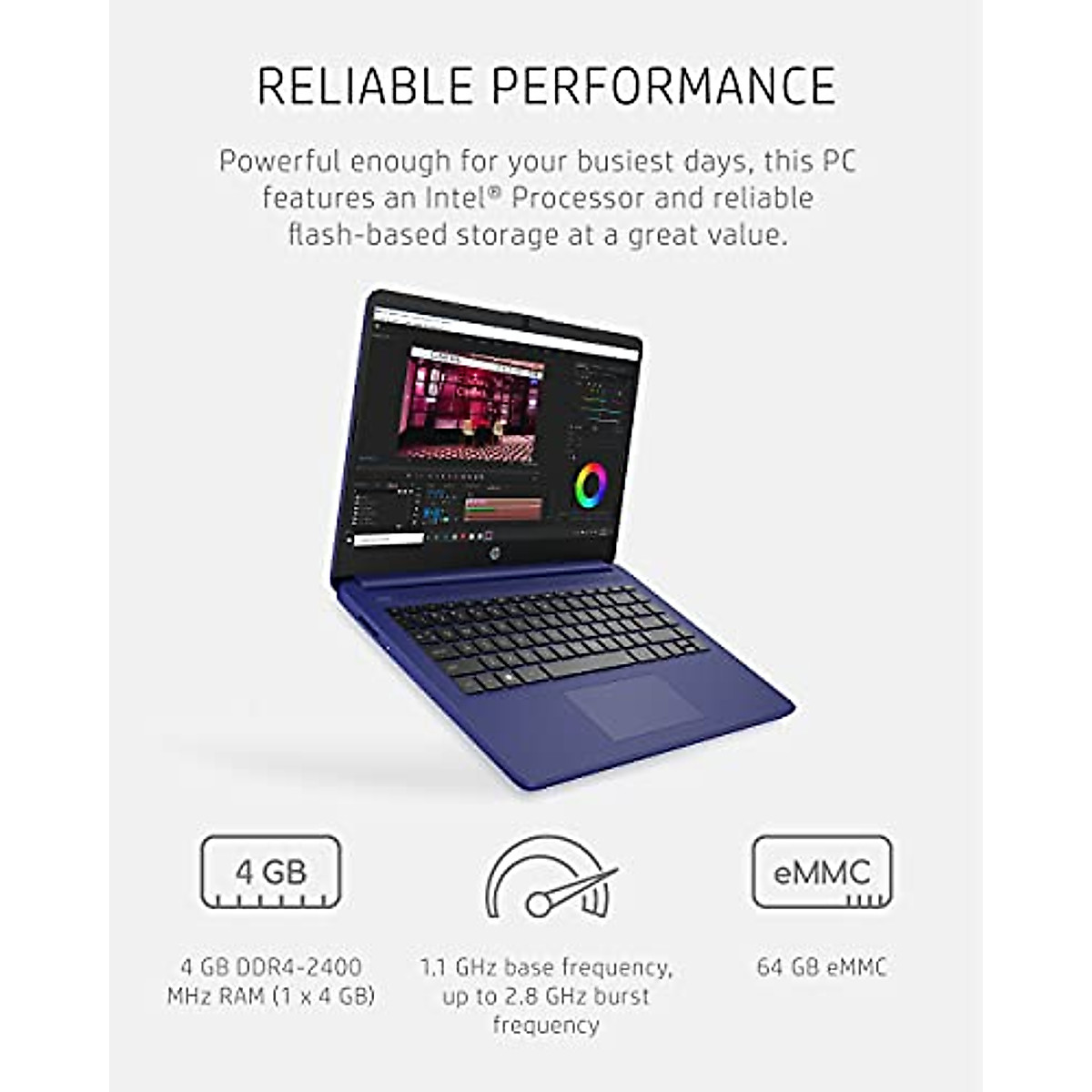 HP 14 Laptop, Intel Celeron N4020, 4 GB RAM, 64 GB Storage, 14-inch Micro-edge HD Display, Windows 10 Home, Thin & Portable, 4K Graphics, One Year of Microsoft 365 (14-dq0010nr, 2021, Indigo Blue)