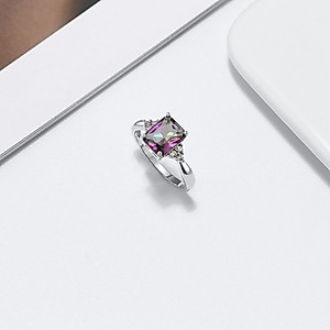 Ginger Lyne Collection Ariella Engagement Ring for Women, 2.62 ct Mystic Rainbow Emerald Cut Cubic Zirconia Statement Cocktail Ring for Her, White Gold Plated, Multicolored Gemstone