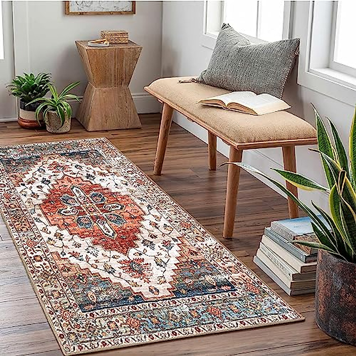 Aopota Area Rug Washable Small Front Door Rug for Entryway Mat Hallway Runner Rug Doormat Bohemian Faux Wool Throw Rug Non-Slip Low-Pile Floor Carpet for Kitchen Laundry Room Entrance Bathroom