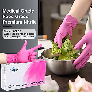 FINITEX Pink Nitrile Disposable Latex-Free Gloves - 3.5mil 100PCS/Box Powder-Free 9inch Gloves Guantes de Nitrilo Cleaning Medical Exam Food Cooking Gloves(100, X-Small)