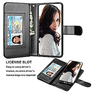 NJJEX Wallet Case for Samsung Galaxy S21 Ultra 5G, for Galaxy S21 Ultra Case 6.8", [9 Card Slots] PU Leather ID Credit Holder Folio Flip [Detachable] Kickstand Magnetic Phone Cover & Lanyard [Black]