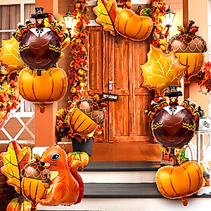 Gemscream 18 Pcs Thanksgiving Foil Balloons Set Large Happy Fall Balloons Maple Leaf Pine Cones Pumpkin Leaf Turkey Squirrel Thanksgiving Balloons for Autumn Theme Festival Party Supplies