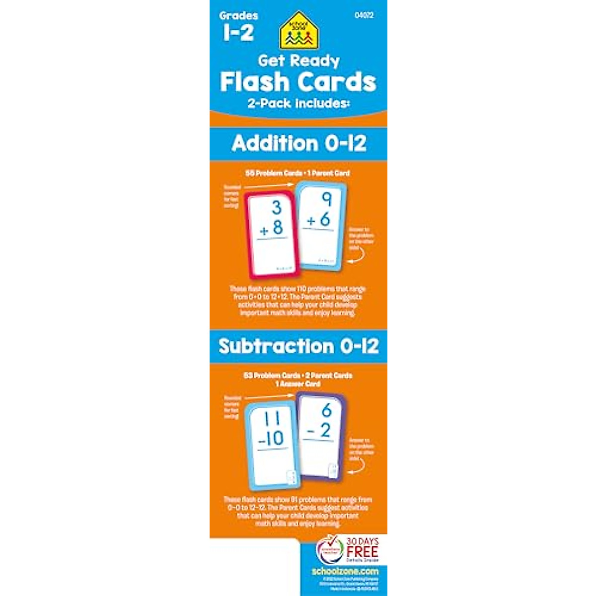 School Zone - Get Ready Flash Cards Addition & Subtraction 2 Pack - Ages 6 to 7, 1st Grade, 2nd Grade, Addition, Subtraction, Early Math, Problem-Solving, and More