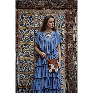 Myra Bag White & Brown Cowhide Crossbody Bag S-1173