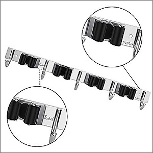 Favbal Garage Storage Stainless Steel Mop Broom Holder Wall Mount Heavy Duty Tools Hanger with 4 Racks 5 Hooks for Kitchen Bathroom Closet Garage Office Garden