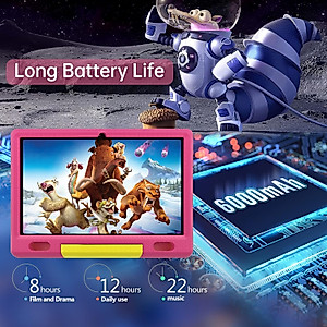 LVILLE Kids Tablet 10" Android 12 Tablet PC 10.1" Display, Quad Core Processor, 2GB+32GB, 6000mAh, Kidoz Pre Installed, Parental Control Tablet for Kids, Wi-Fi, Bluetooth, Kid-Proof Case (Pink)