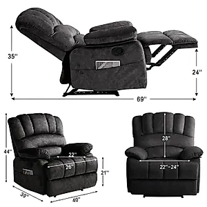 EASELAND Oversized Wide Recliner Chair, Manual Recliner Single Sofa, Soft Fabric Overstuffed Reclining Chair for Living Room, Theater Seating for Big Man (Dark Grey)
