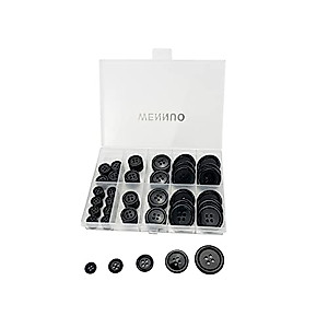 Wennuo 100Pcs Black Sewing Buttons,4-Hole Craft Buttons, 5 Sizes ,with Compartment Storage Box, Suitable for Sewing,Suit Coat Shirt Buttons，DIY Decoration (Black)
