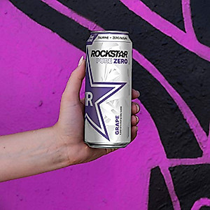 Rockstar Pure Zero Energy Drink, Grape, 0 Sugar, with Caffeine and Taurine, 16oz Cans (12 Pack) (Packaging May Vary)