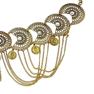 Vintage Silver/Bronze Waist Chian Hollow out Carving Rhinestone Crystal Body Chain Summer Beach Body Waist Chain Jewelry (Brown)