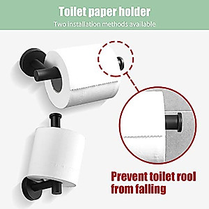 Sagetta Matte Black Bathroom Hardware Set 5-Piece, SUS304 Stainless Steel Bathroom Accessories Set Includes 16-inch Towel Bar Set,3 Robe Towel Hooks,Toilet Paper Holder (Matte Black)