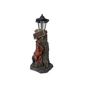DWK - Stallion's Greeting - Western Welcome Rearing Horse with Rope Figurine Solar Lantern Sun Powered LED Garden Decor Patio Light Landscape Accent, 18-inch