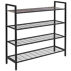 VECELO Shoe Rack Entryway Storage Stand with Removable Side Pockets, 4-Tier Organizer, Brown