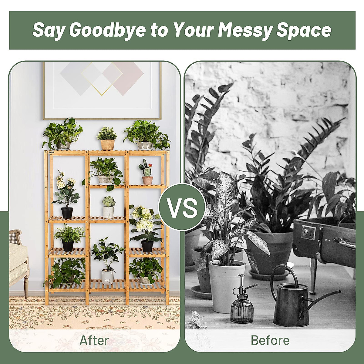 COSTWAY Plant Stand indoor, Bamboo Utility Shelf with Storage Organizer Pots, Wood Outdoor Tiered Plant Shelf for Multiple Plants, for Window, Garden, Balcony, Living Room