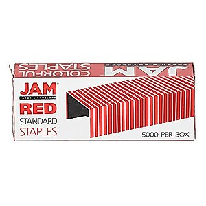 JAM PAPER Standard Size Colorful Staples - Ruby Red - 5000/box