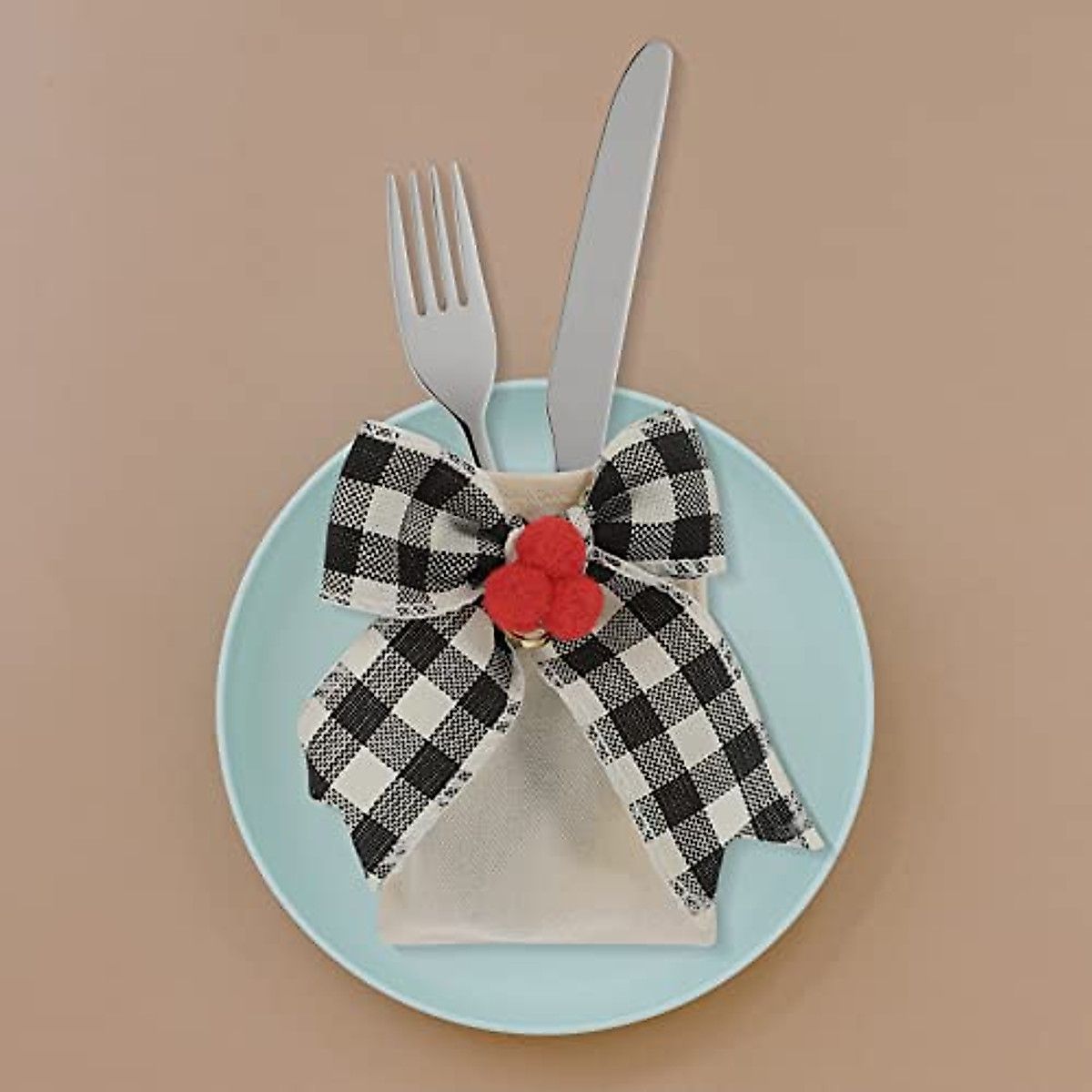 Cabilock 8 pcs Forks Supplies Fork White Cutter Knife Dinner for Bags Spoon Linen Silverware with and Decorations Burlap Winter Holders:xmas Party Pouches Festive Flatware Xmas Bag Holder