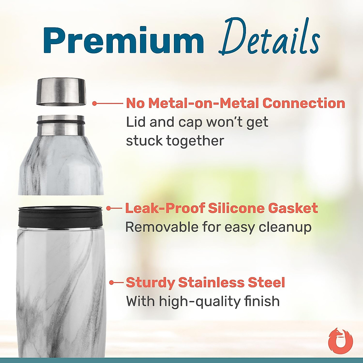 SNOWFOX C90024-01 Premium Vacuum Insulated Stainless Steel Cocktail Shaker - Home Bar Accessories - Elegant Drink Mixer - Leak-Proof Lid With Jigger & Built-In Strainer - 22oz.